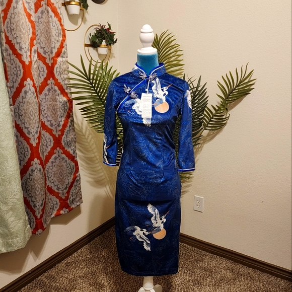 Unlisted | Dresses | Royal Blue Long Sleeve Cheongsam Dress Size Xs ...